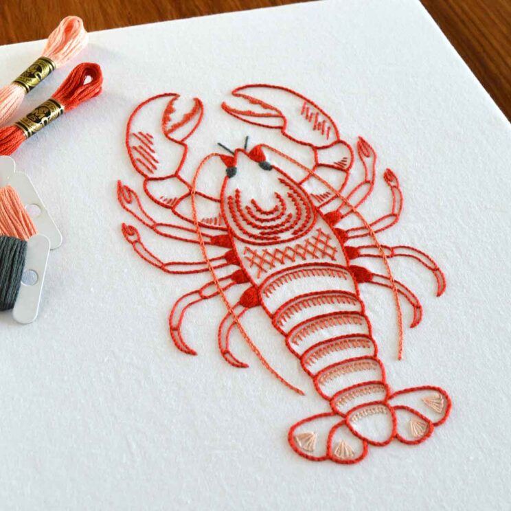 Anatomical Lobster embroidery pattern PDF by Kelly Fletcher - Maydel Craft