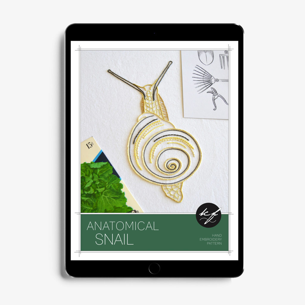 Anatomical Snail embroidery pattern PDF by Kelly Fletcher - Maydel Craft
