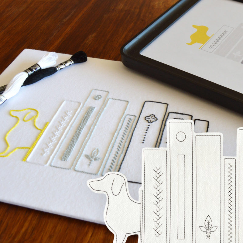 Bookshelf stitchable embroidery pattern + PDF by Kelly Fletcher - Maydel Craft