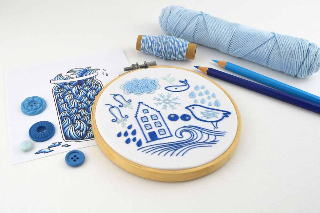 Blue Rainbow Hoop embroidery by Kelly Fletcher - Maydel