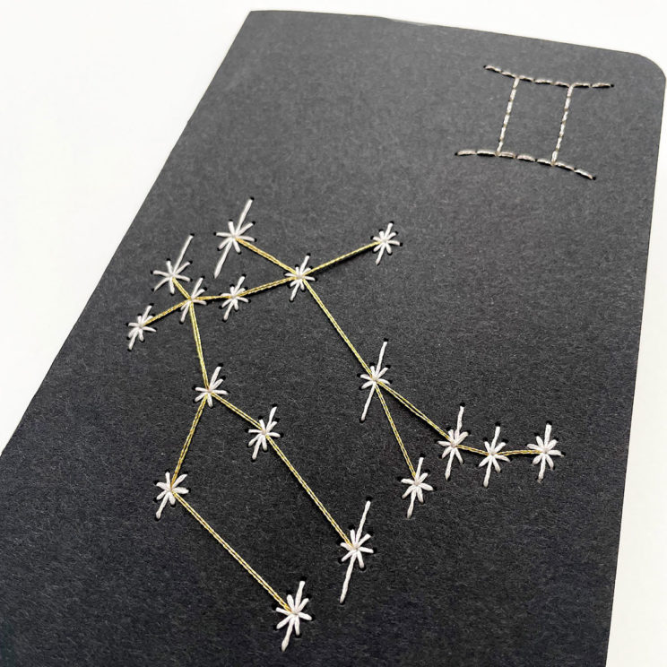 Gemini constellation paper embroidery by Mayuka Fiber Art - Maydel Craft