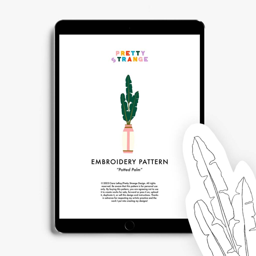 Potted Palm stick-and-stitch + PDF embroidery pattern - Maydel Craft