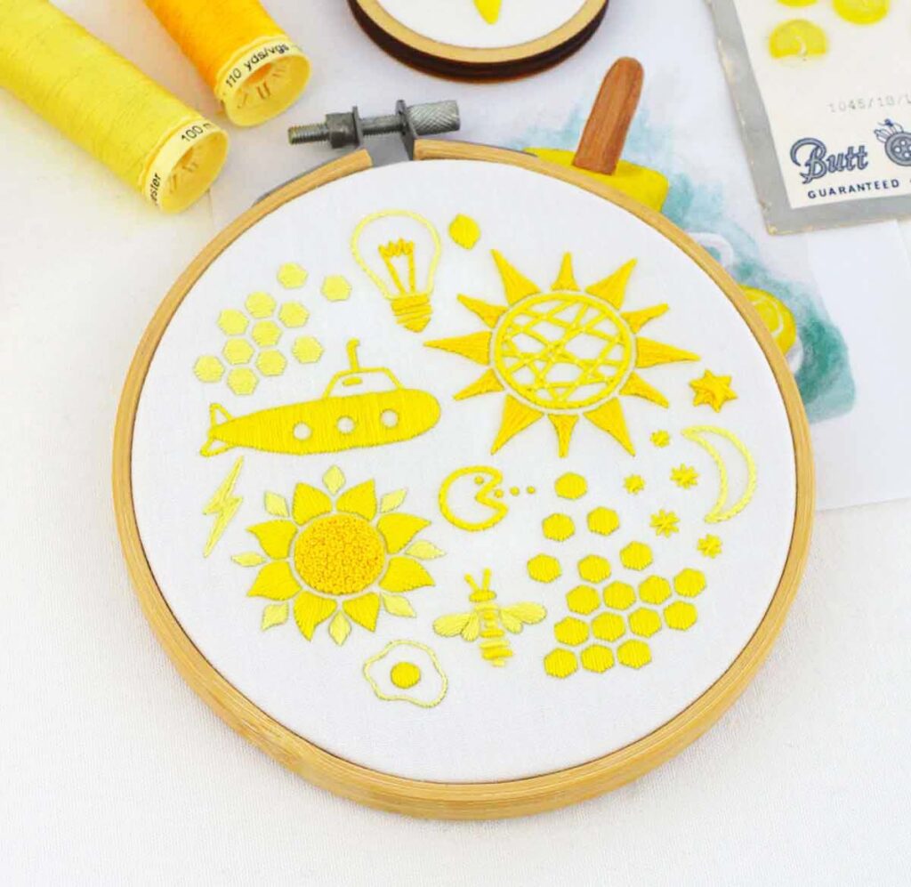Yellow Rainbow Hoop embroidery by Kelly Fletcher - Maydel