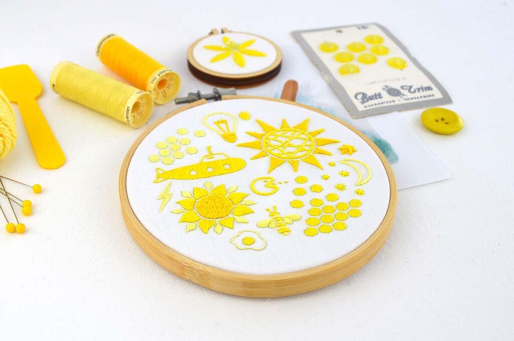 Yellow Rainbow Hoop embroidery by Kelly Fletcher - Maydel